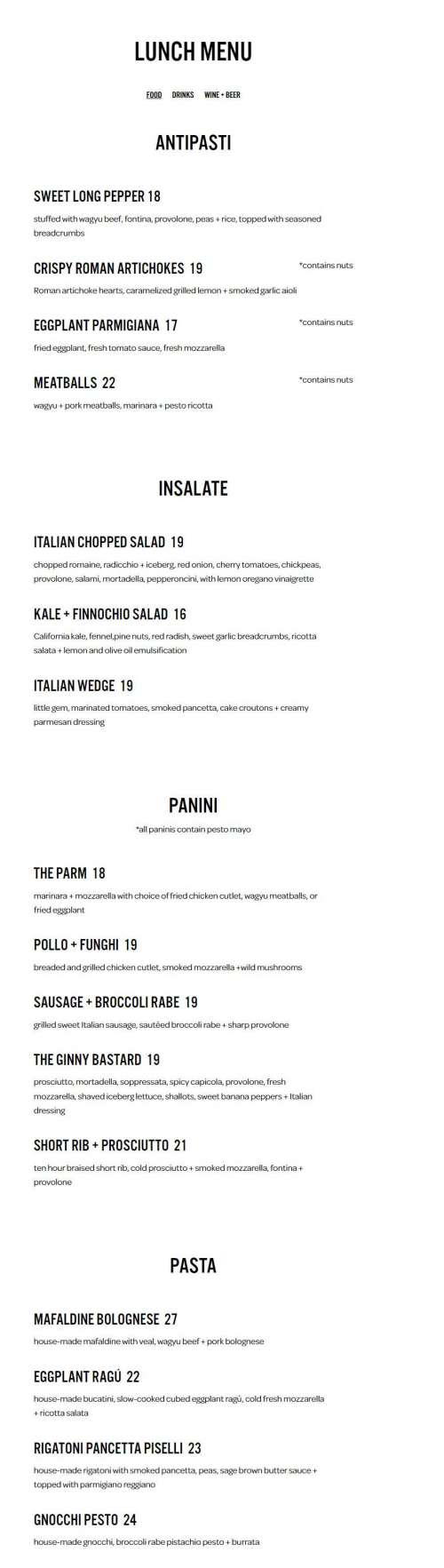 Heritage menu in Fort Lauderdale, Florida, USA