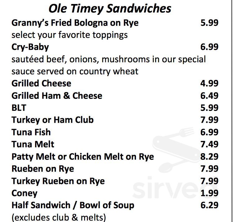 Four Corners' Diner menu in Romeo, Michigan, USA