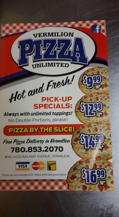 Vermilion Pizza menu in Vermilion, Alberta, Canada