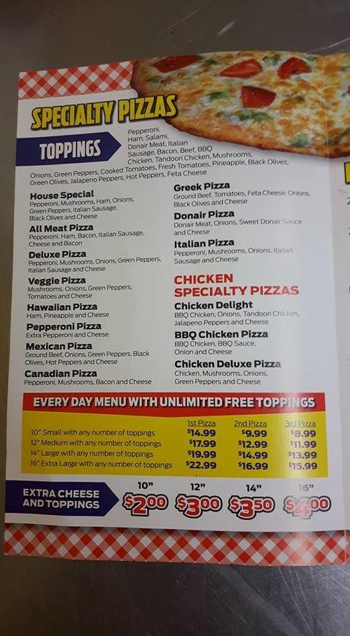 Vermilion Pizza menu in Vermilion, Alberta, Canada