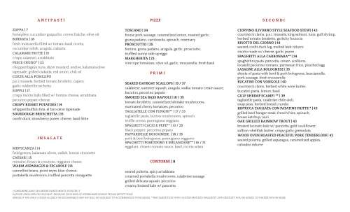 Vespaio Restaurant menu in Austin, Texas, USA