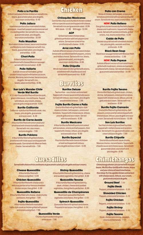 San Luis Mexican Restaurant menu in High Point, North Carolina, USA