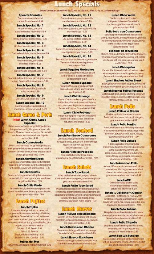 San Luis Mexican Restaurant menu in High Point, North Carolina, USA