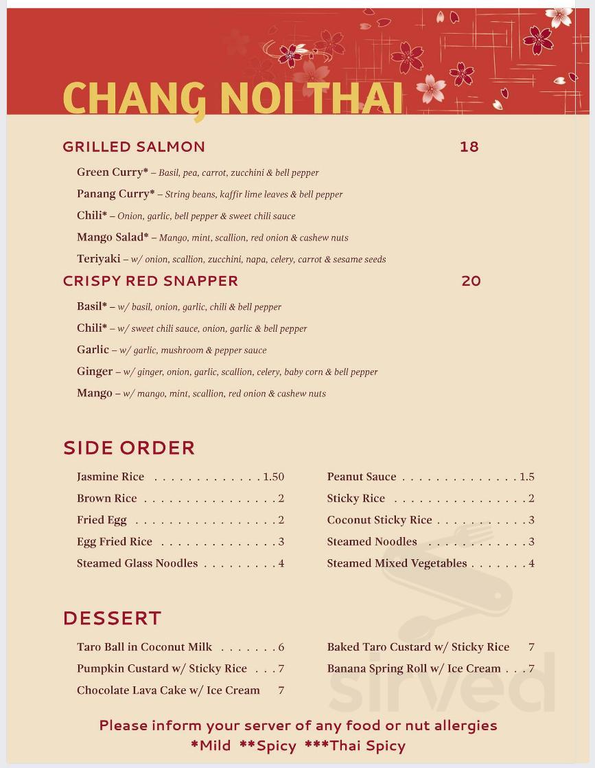 Chang Noi Thai menu in Staten Island, New York, USA
