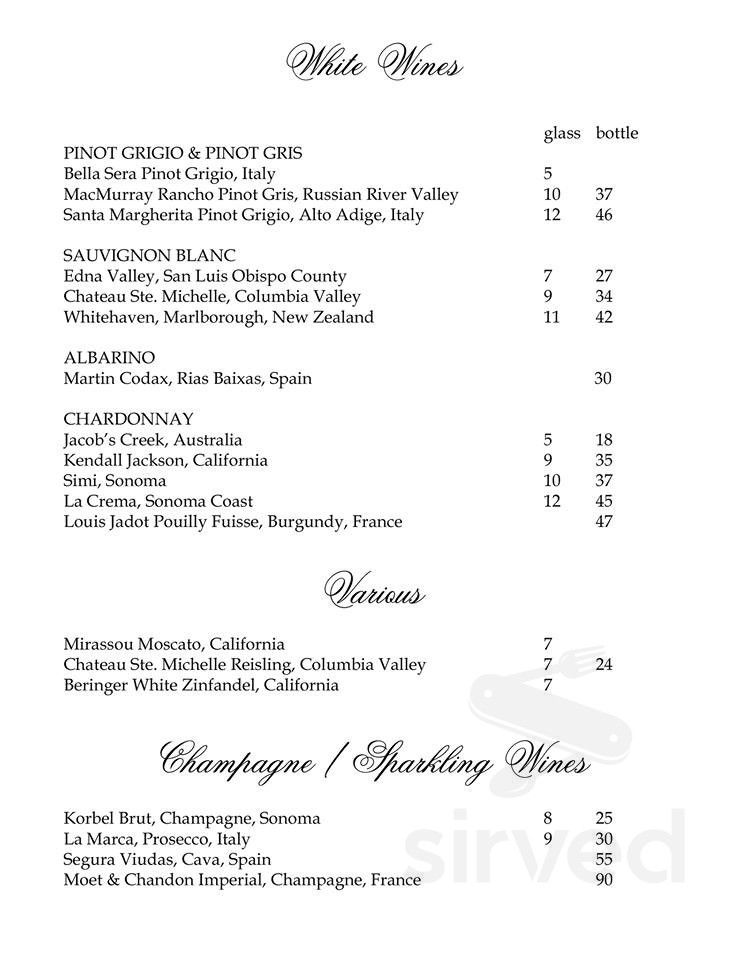 The Chimneys Restaurant menu in Gulfport, Mississippi, USA