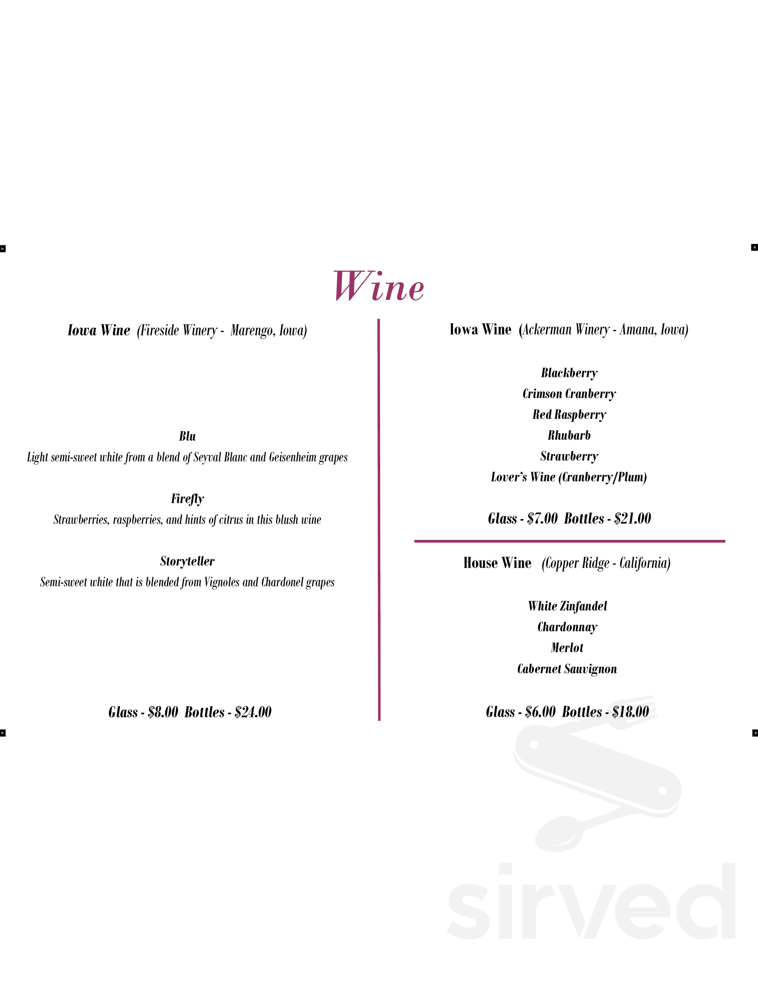 Ronneburg Restaurant menus in Amana, Iowa, United States