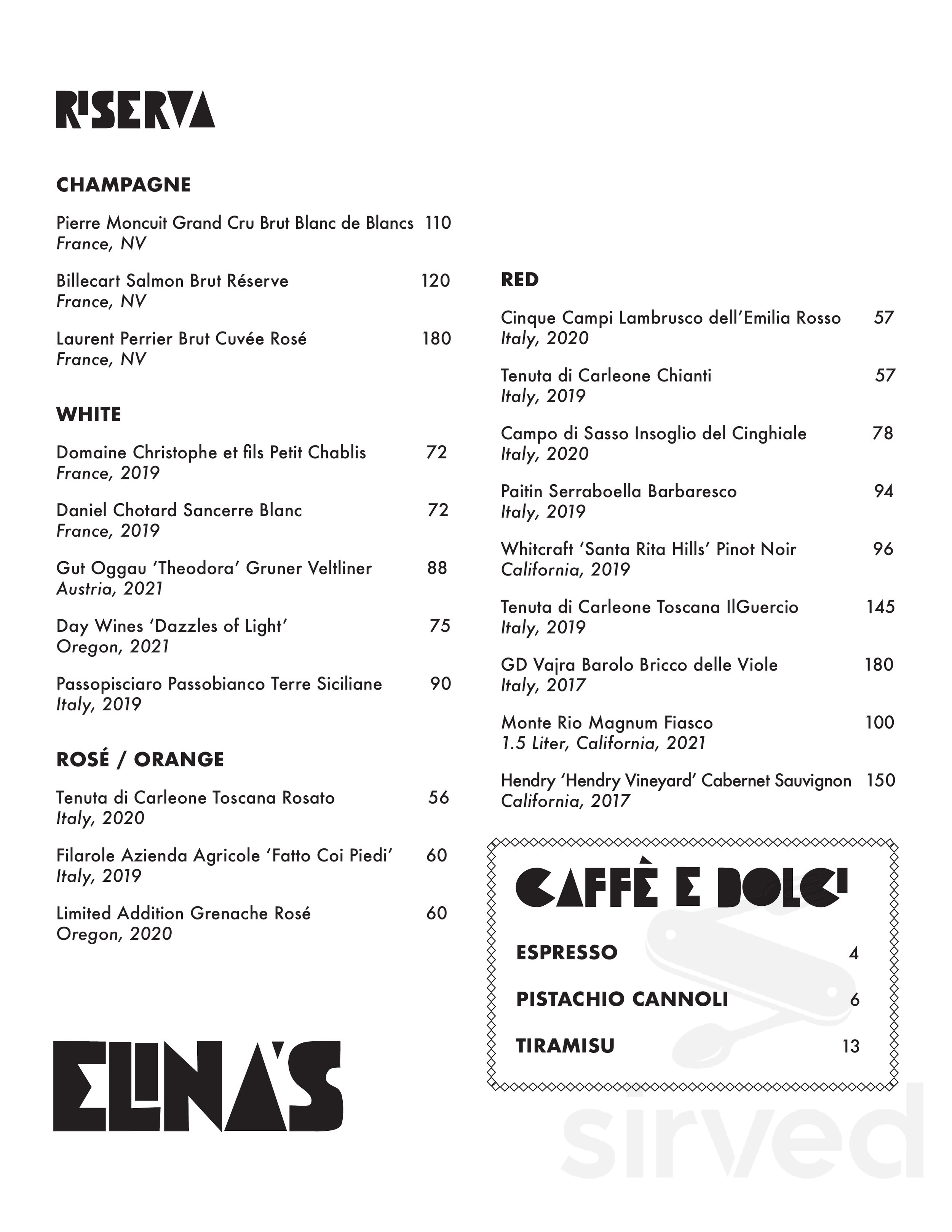 Elina's menu in Chicago, Illinois, USA