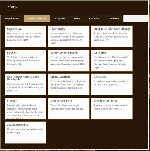 Riverside Inn menu in Lake Cowichan, British Columbia, Canada