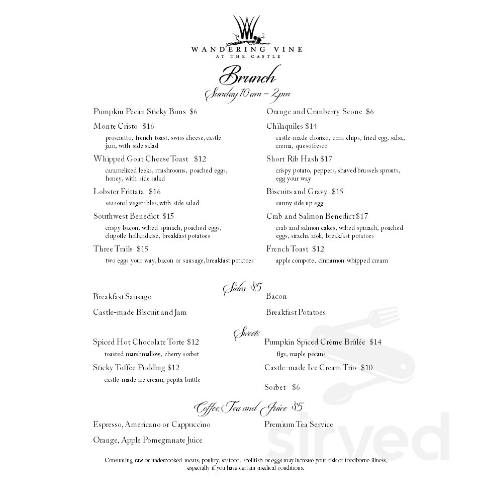 Menu for Wandering Vine at the Castle in Shawnee, KS | Sirved