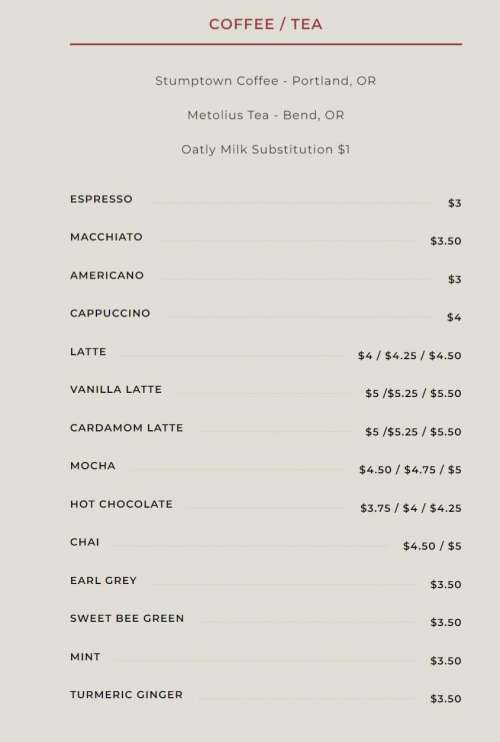 Clyde's Corner menu in Phoenix, Oregon, USA