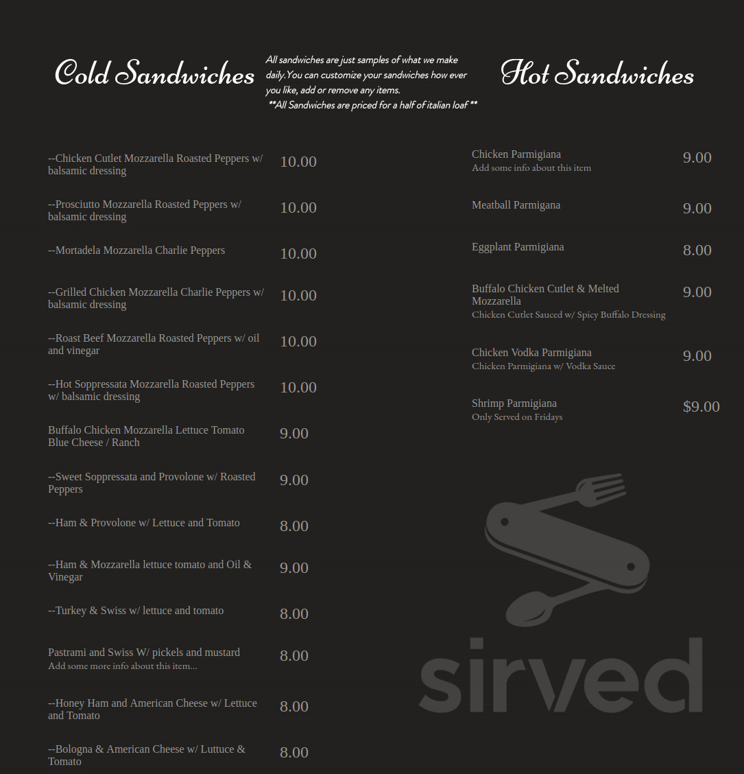 Giovannis Italian Deli menu in Secaucus, New Jersey, USA