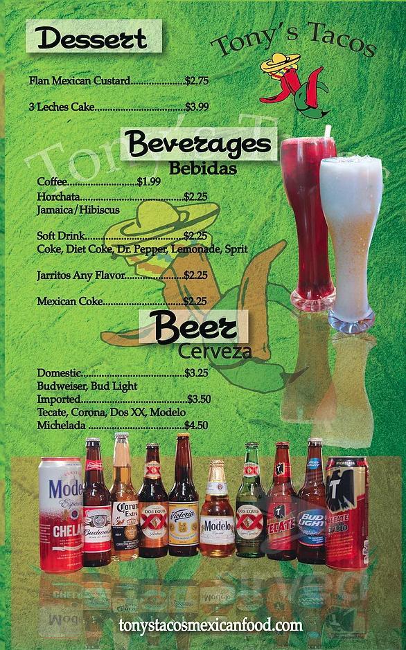 Menu for Tony's Tacos in Heber City, UT | Sirved