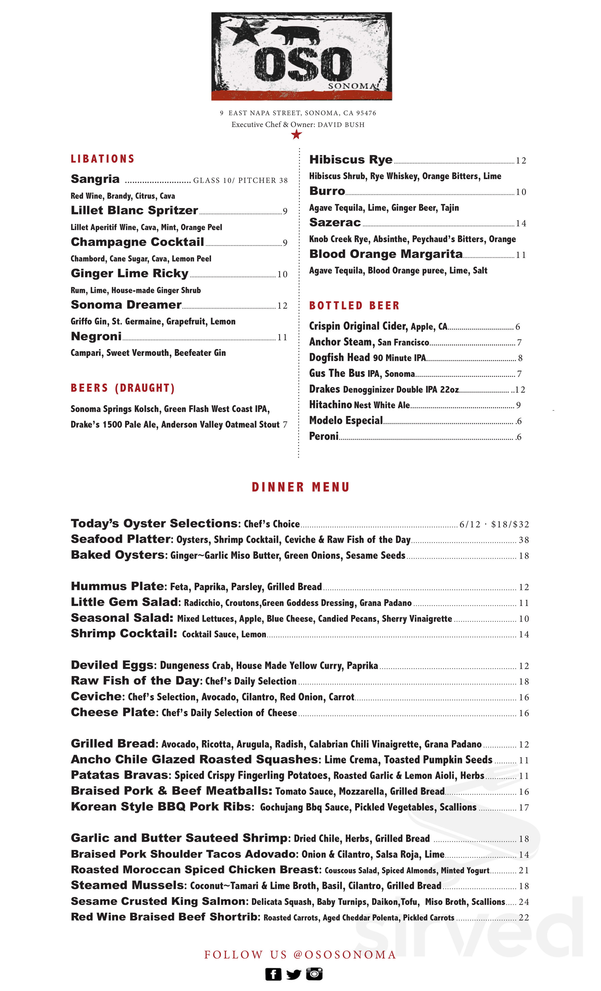Oso Sonoma menu in Sonoma, California, USA