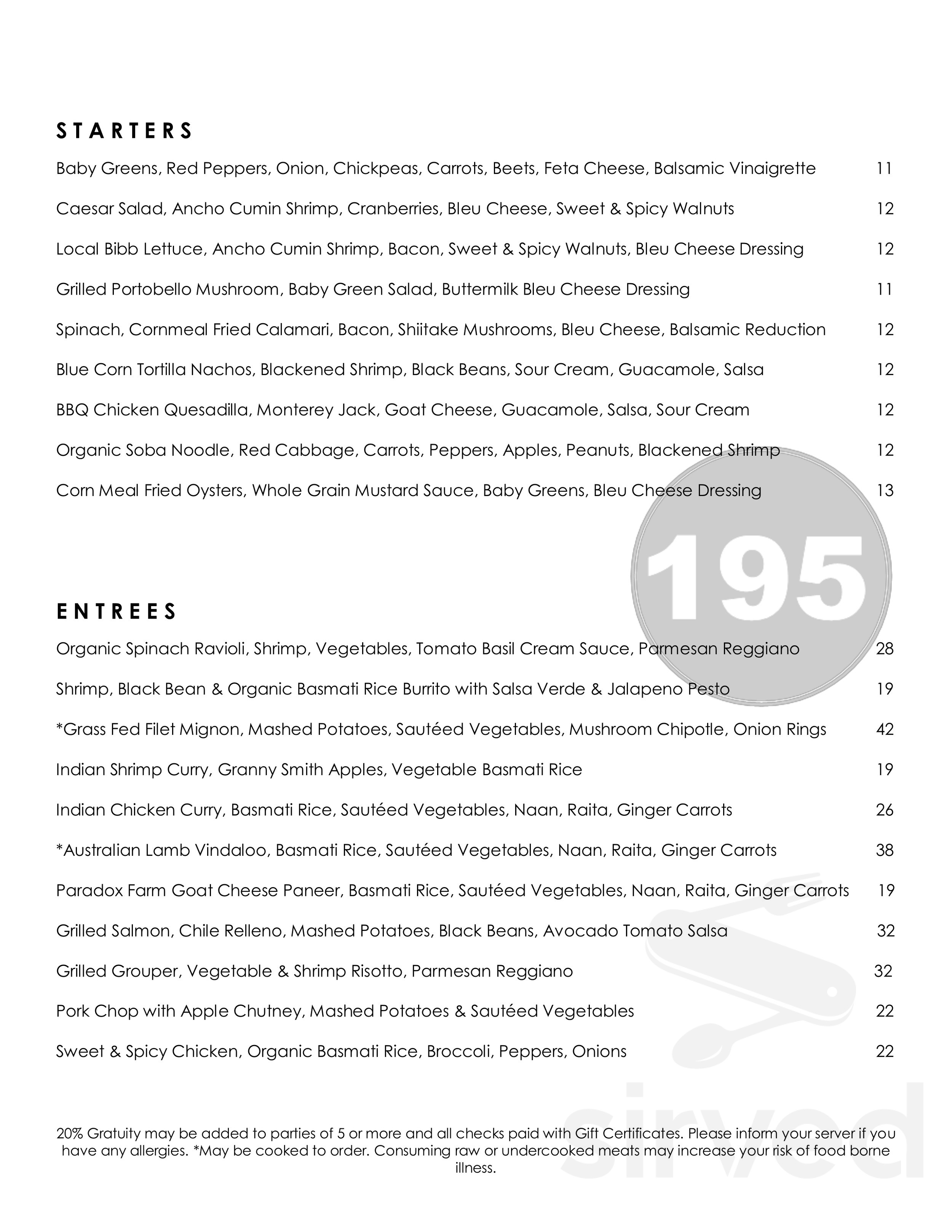 Menu for 195 American Fusion Cuisine in Southern Pines, NC | Sirved