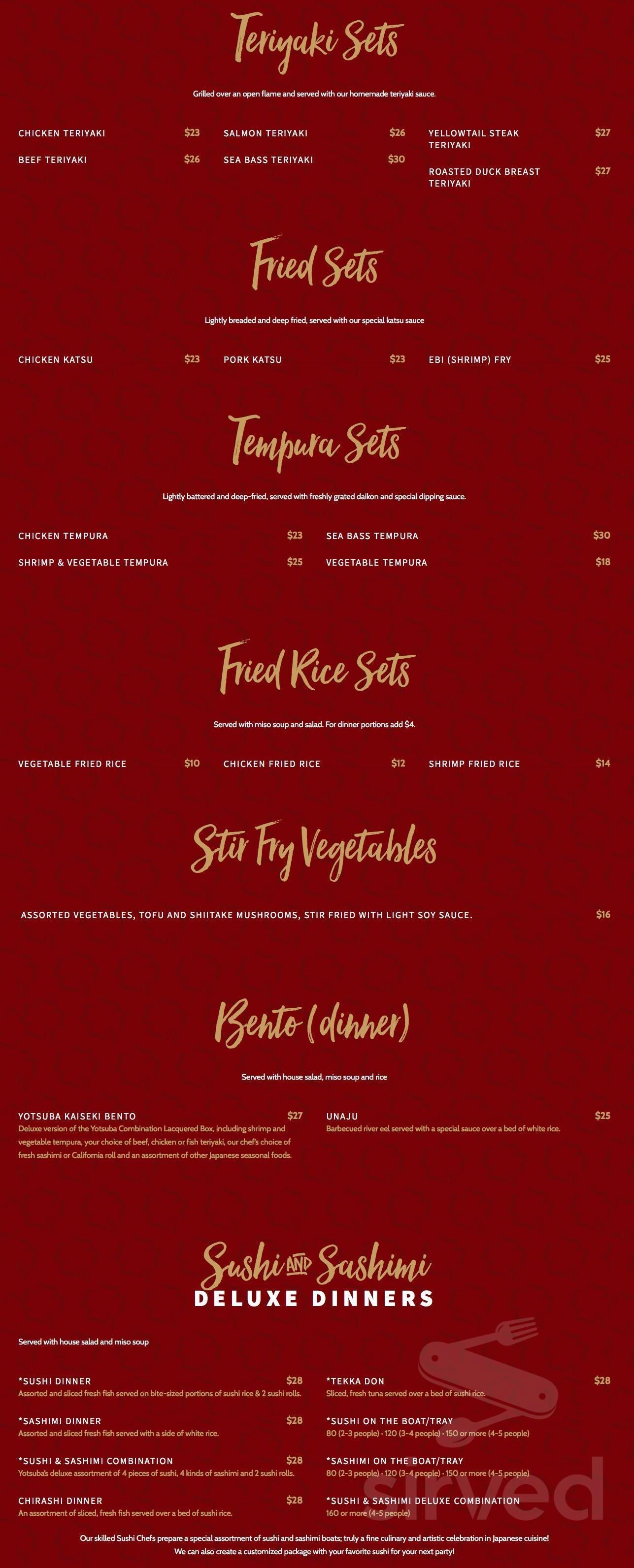 Menu - West Bloomfield Township MI's New Yotsuba Japanese Restaurant ...