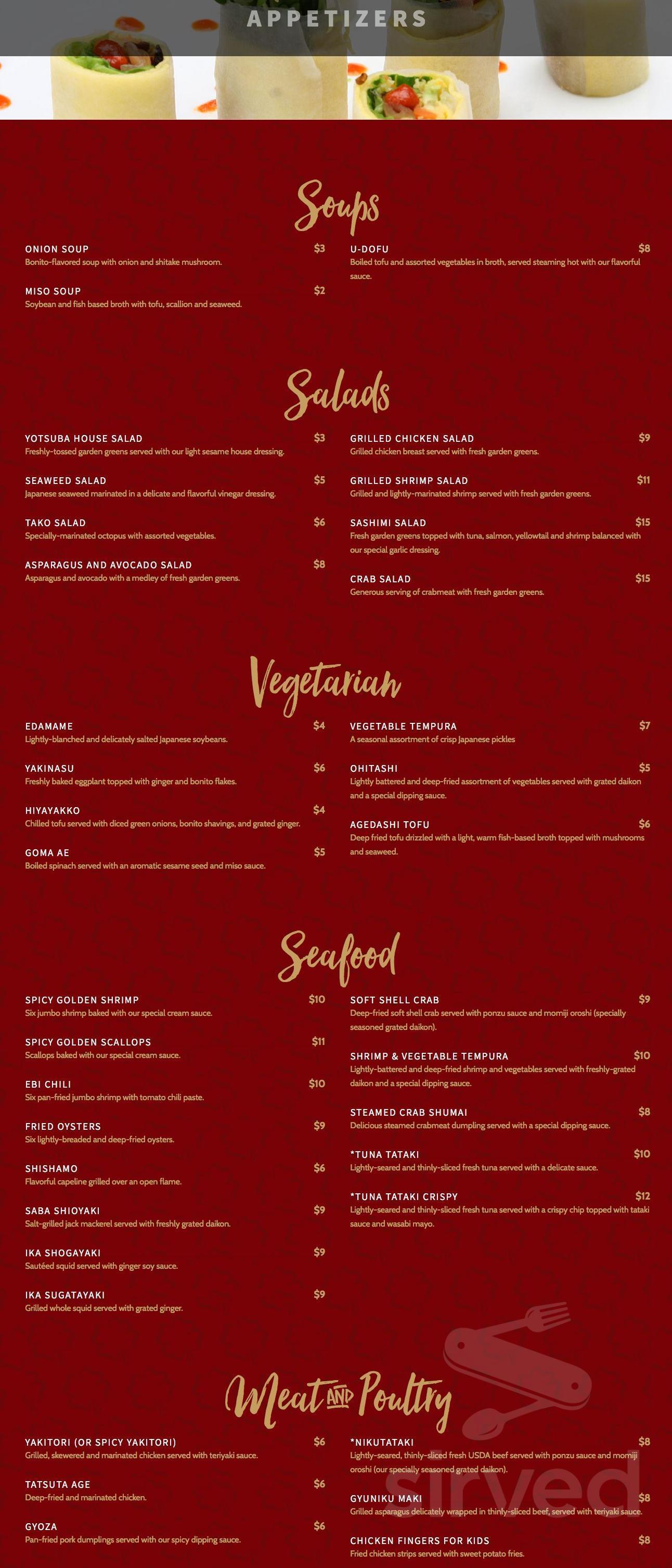 New Yotsuba Japanese Restaurant menu in West Bloomfield Township ...