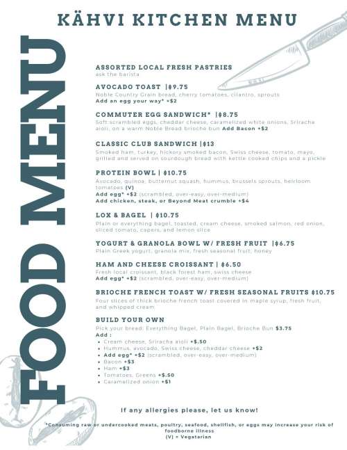Kahvi Coffee + Cafe menu in Phoenix, Arizona, USA
