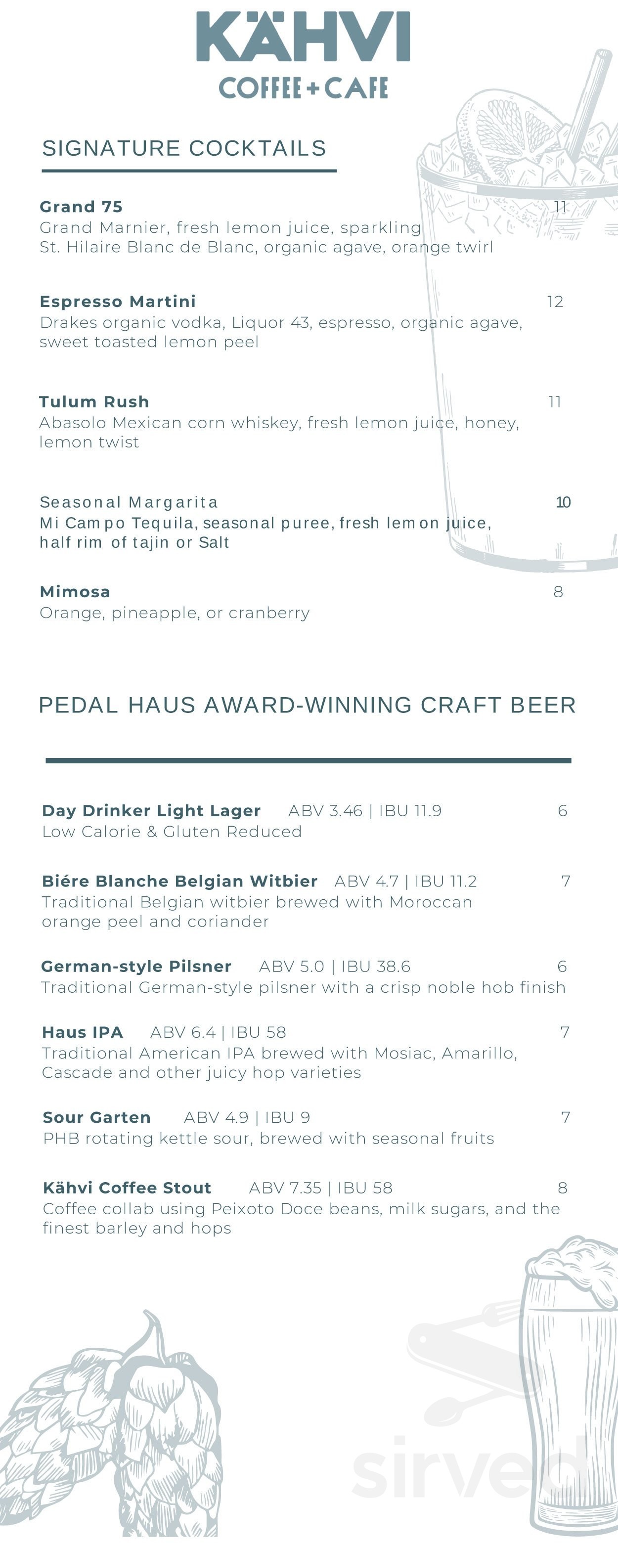 Kahvi Coffee + Cafe menu in Phoenix, Arizona, USA