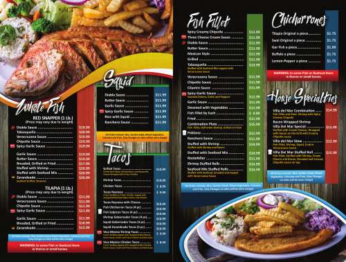 Villa Del Mar Restaurant menu in Palmview, Texas, USA