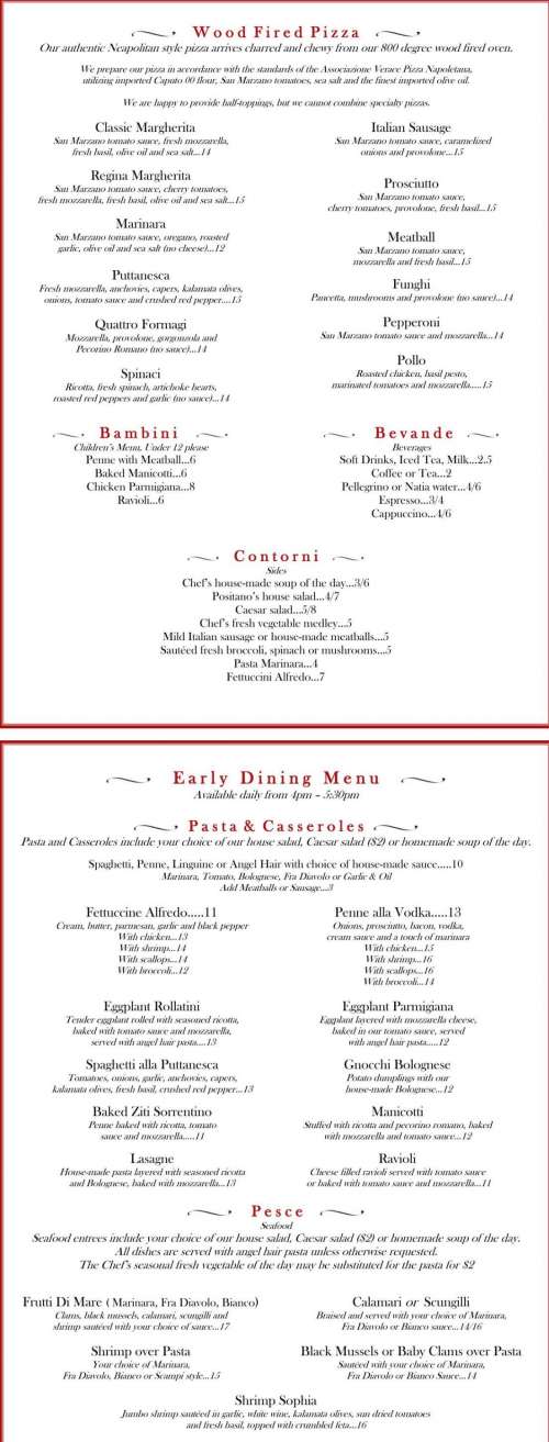 Positano's Ristorante menu in Palm Harbor, Florida, USA