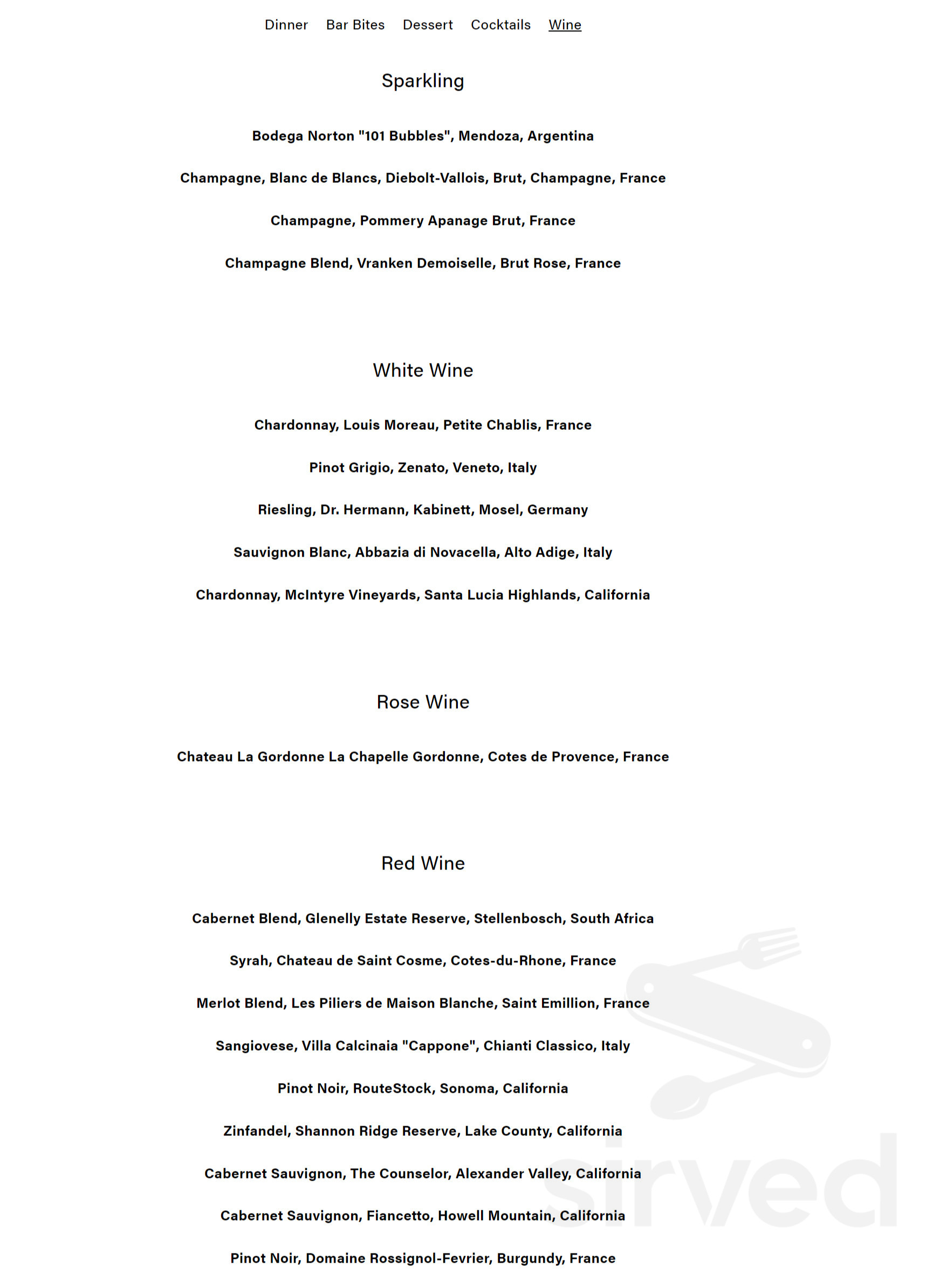 Hunt & Fish Club menu in New York, New York, USA