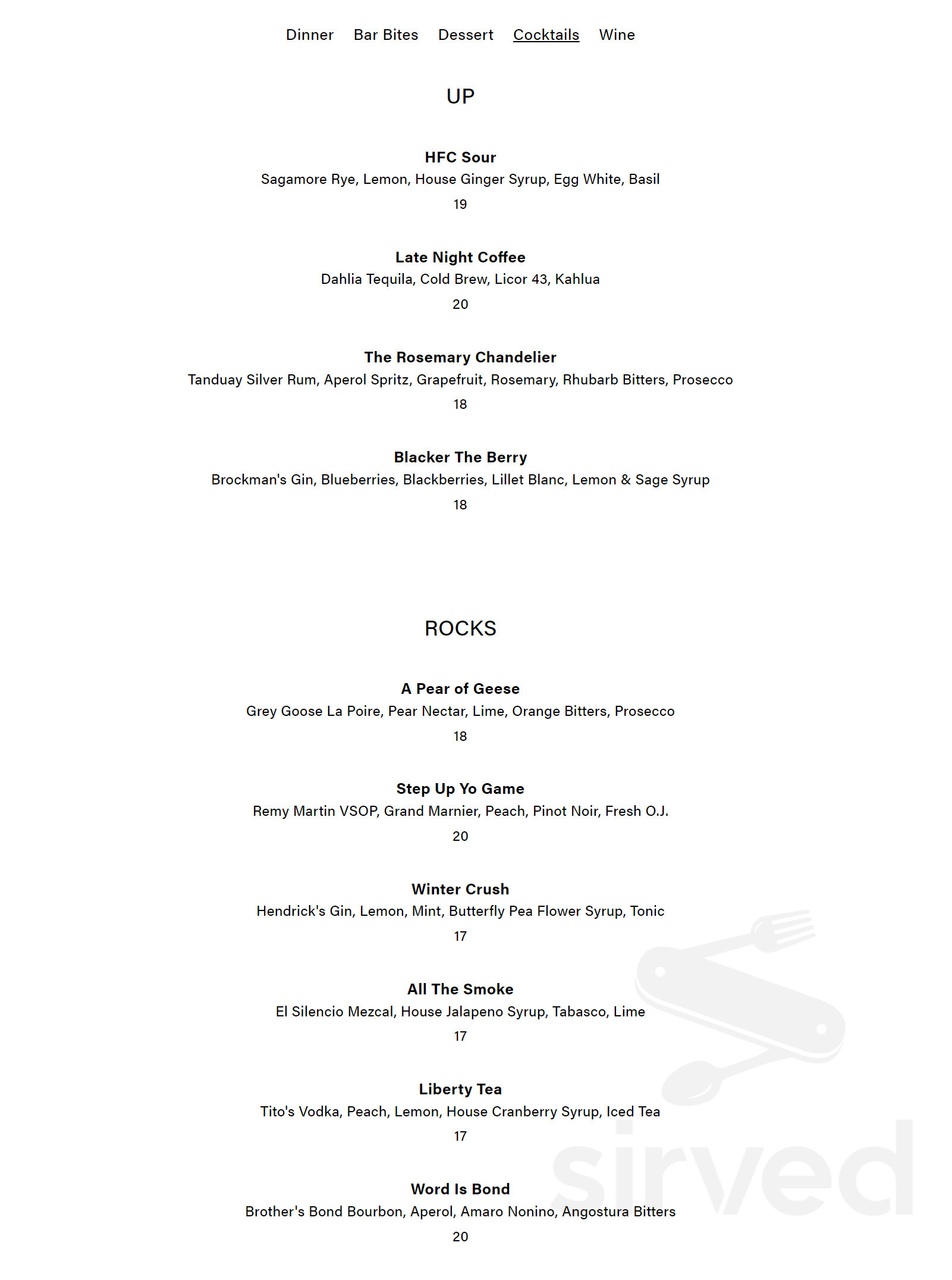 Hunt & Fish Club menu in New York, New York, USA