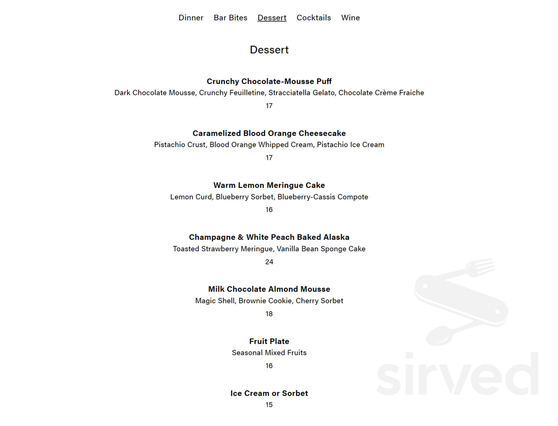 Hunt & Fish Club menu in New York, New York, USA