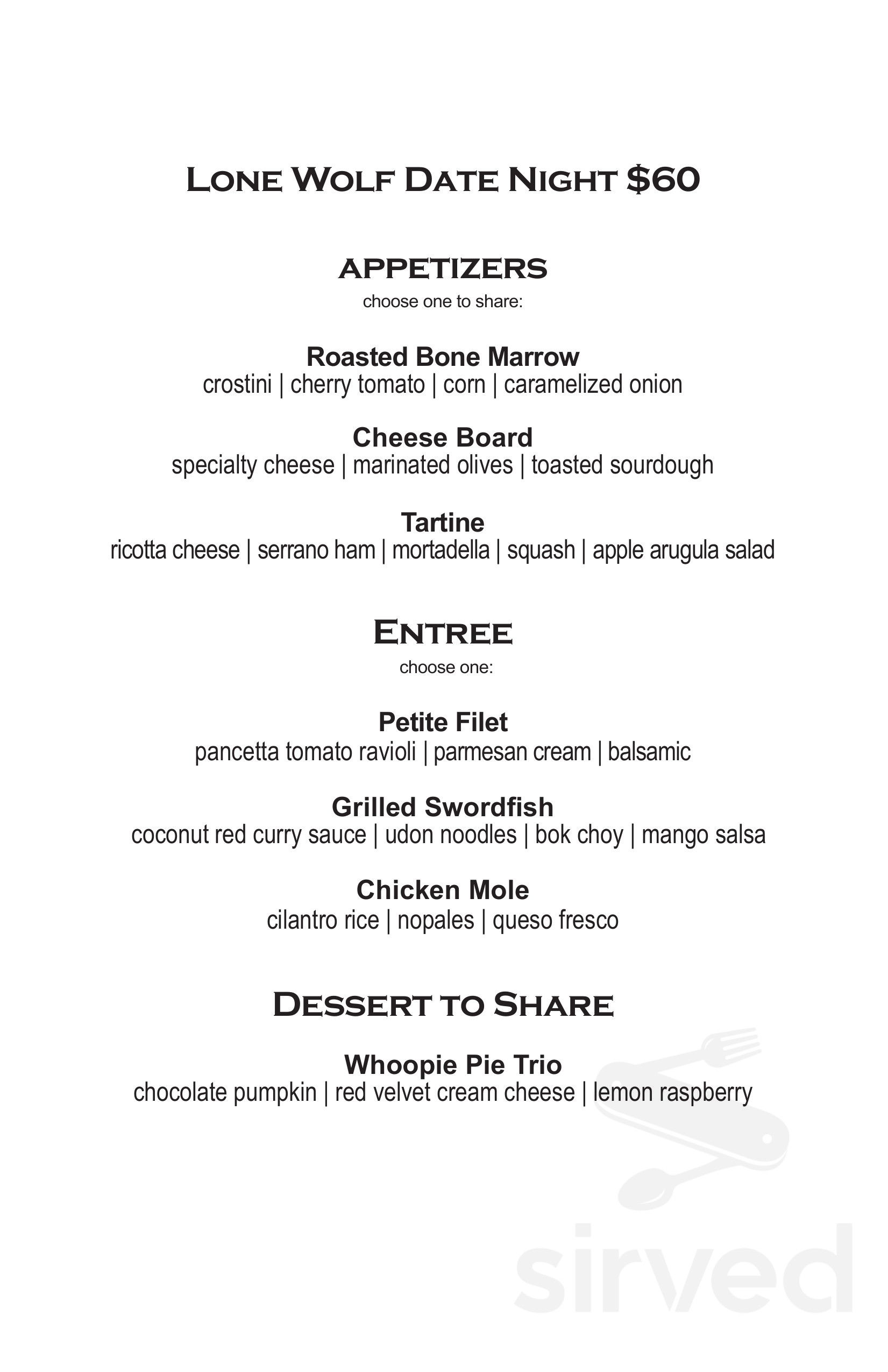 Lone Wolf | Restaurant and Lounge menu in Jackson, California, USA