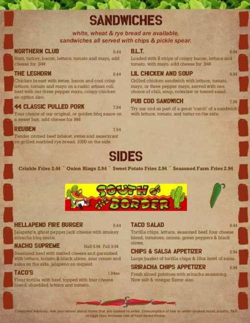 Grille 44 menu in Bear Lake, Michigan, USA