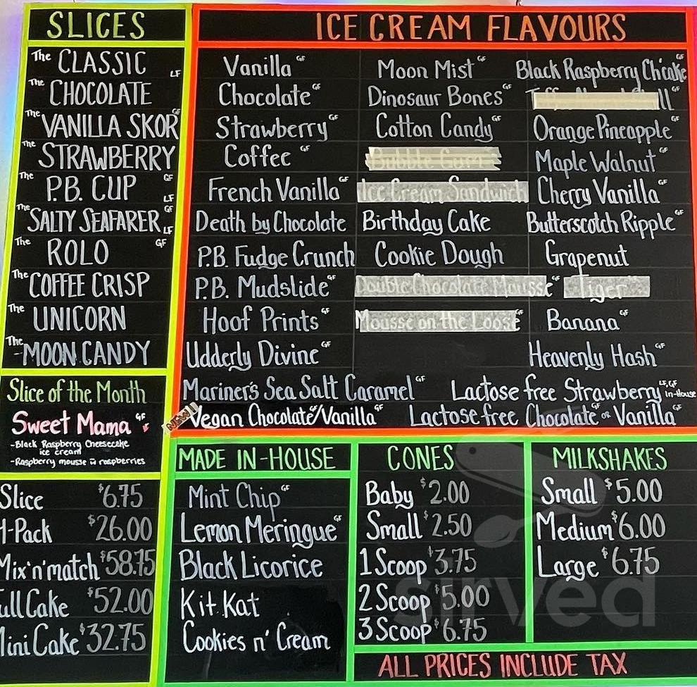 Menu for 902 Proud Ice Cream Cakes in Bible Hill, NS | Sirved