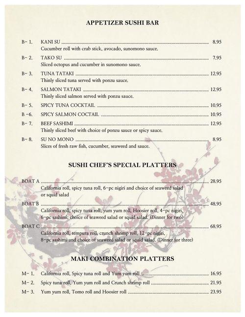 Tomo Japanese Restaurant menu in New Albany, Indiana, USA