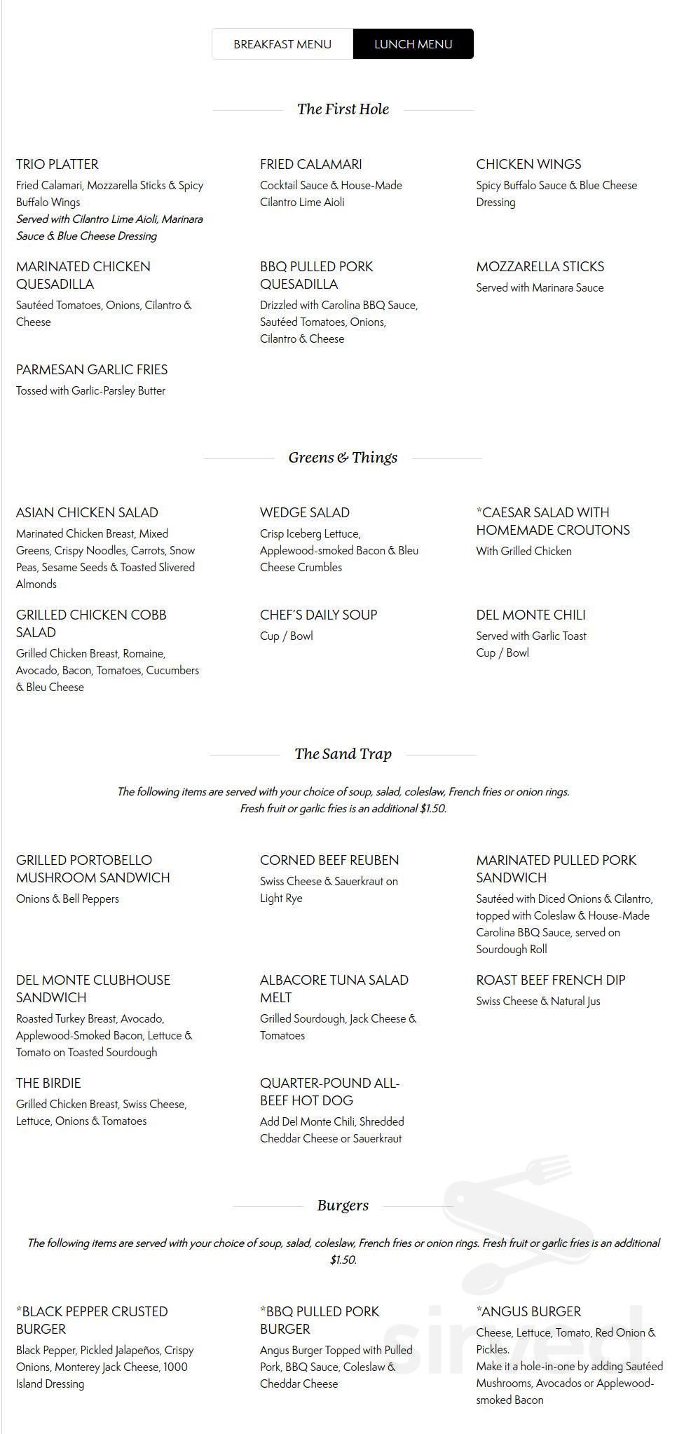 Menu for Del Monte Bar & Grill in Monterey, California, United States