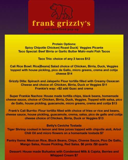 Frank Grizzly's menu in San Francisco, California, USA