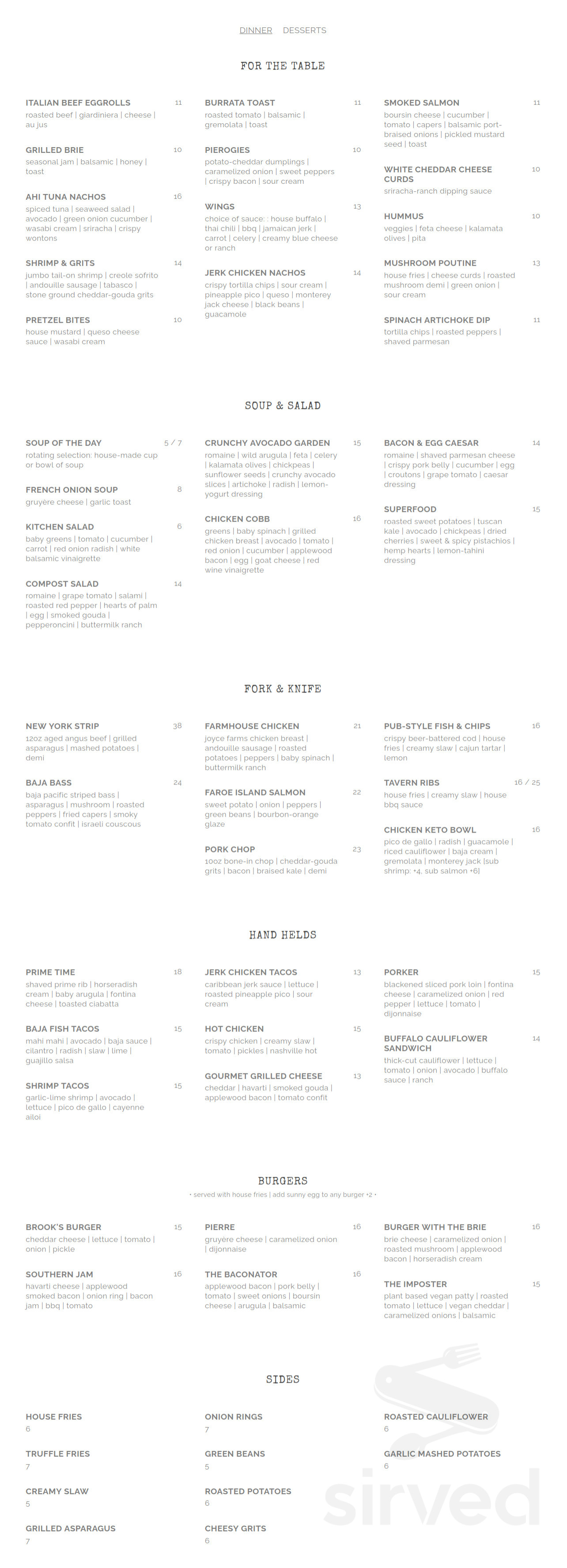 Brook's Kitchen & Tap menu in Oakbrook Terrace, Illinois, USA