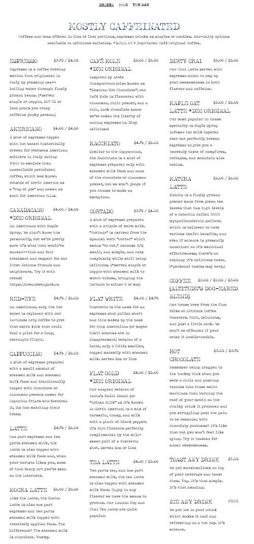 Dog-Eared Café menu in Paris, Ontario, Canada