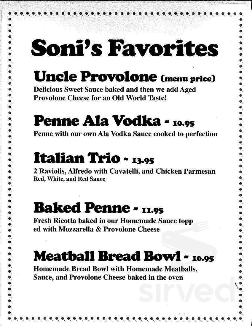 Soni's Italian Restaurant menus in New Castle, Pennsylvania, United States