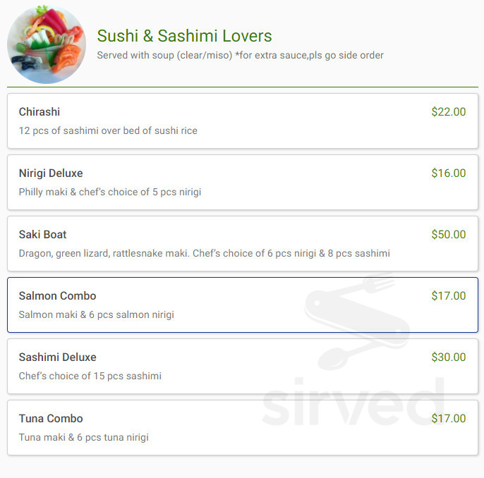 Saki Sushi Bar menu in Oklahoma City, Oklahoma, USA