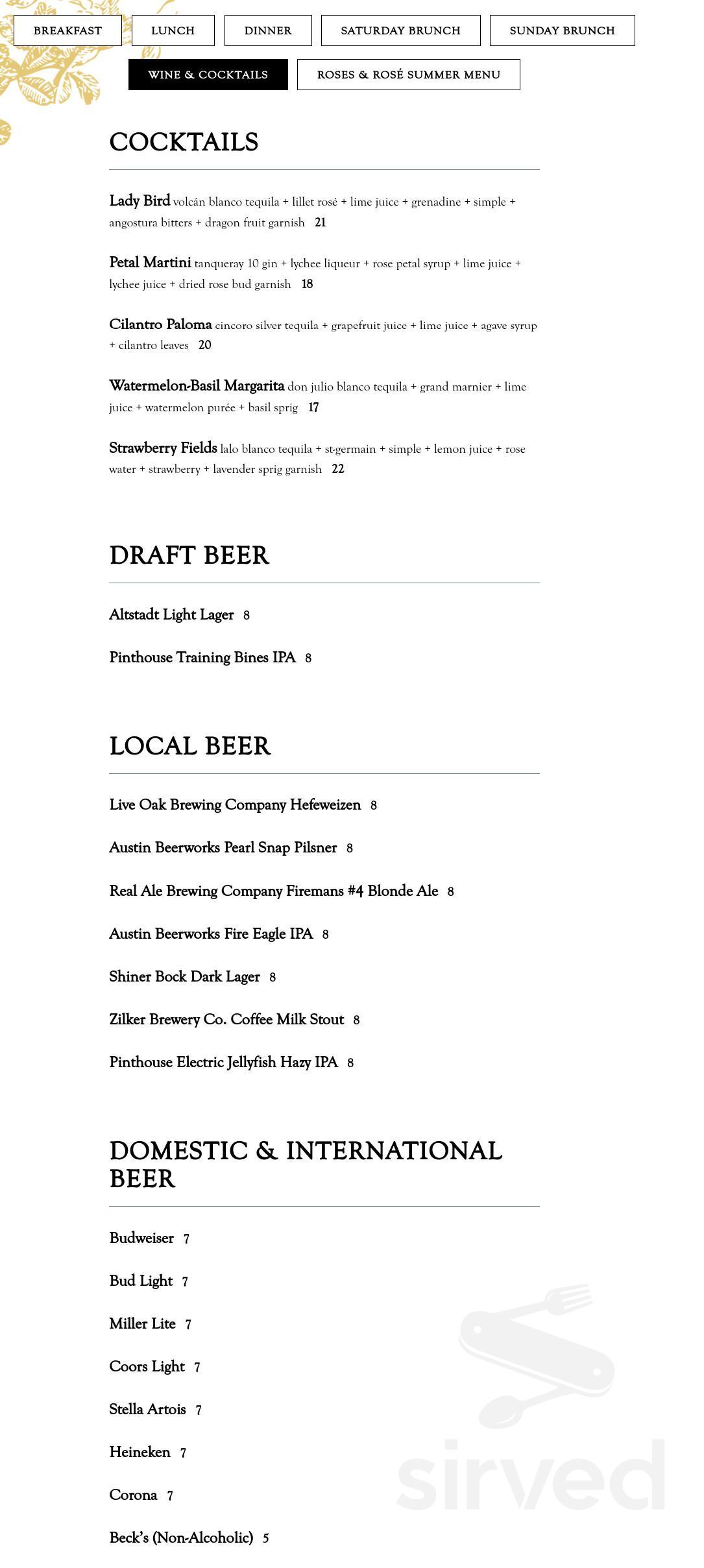 Ciclo menu in Austin, Texas, USA