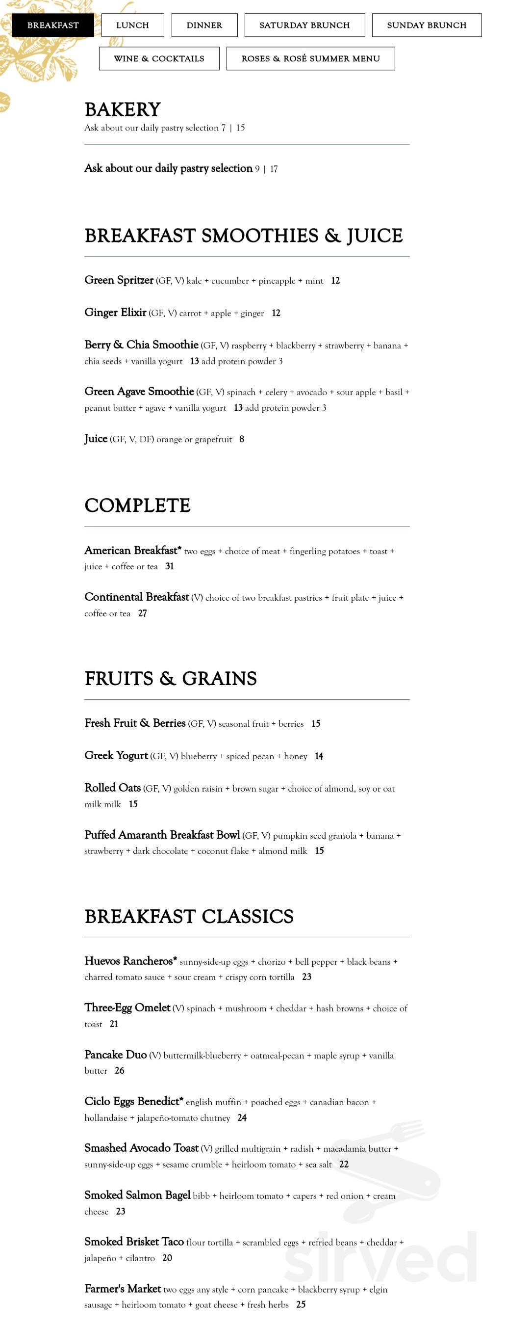 Ciclo menu in Austin, Texas, USA