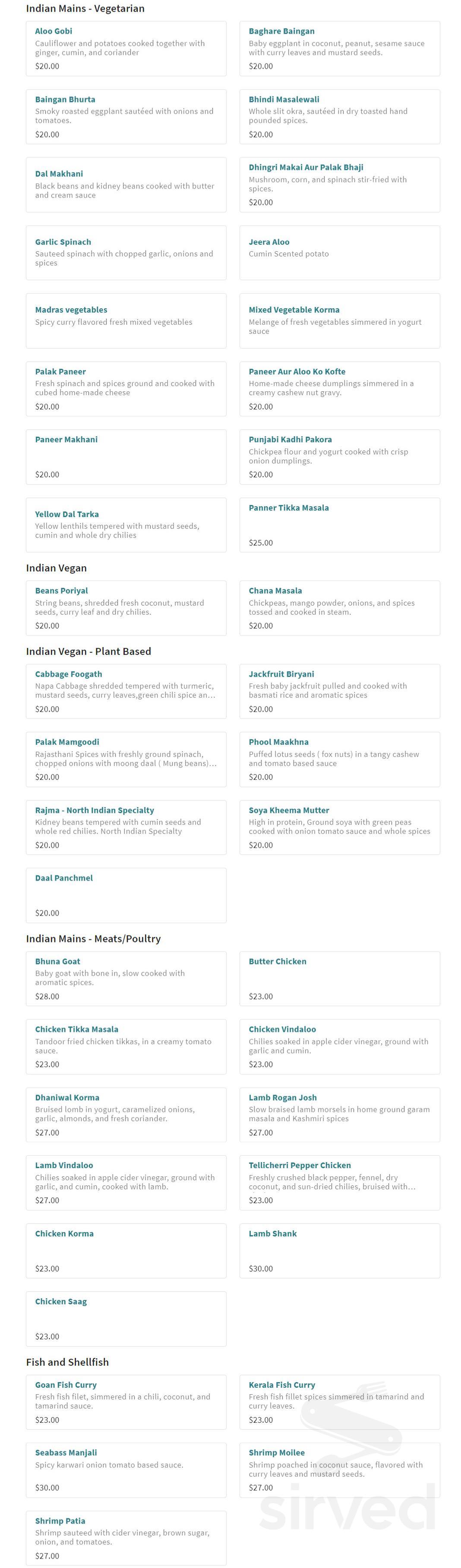 Spice Symphony menu in New York, New York, USA