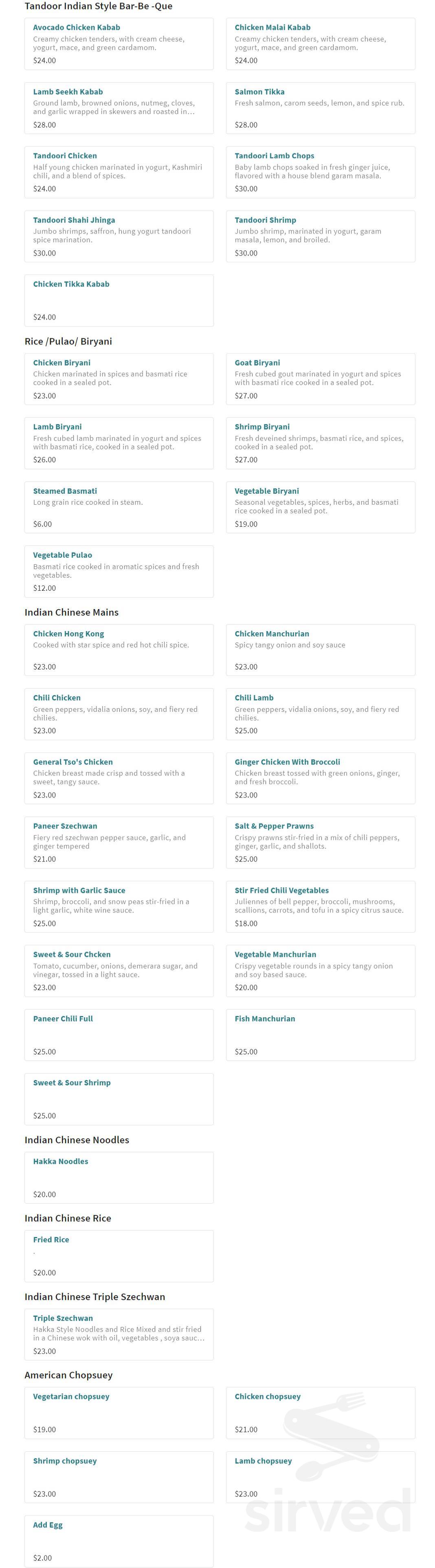 Spice Symphony menu in New York, New York, USA