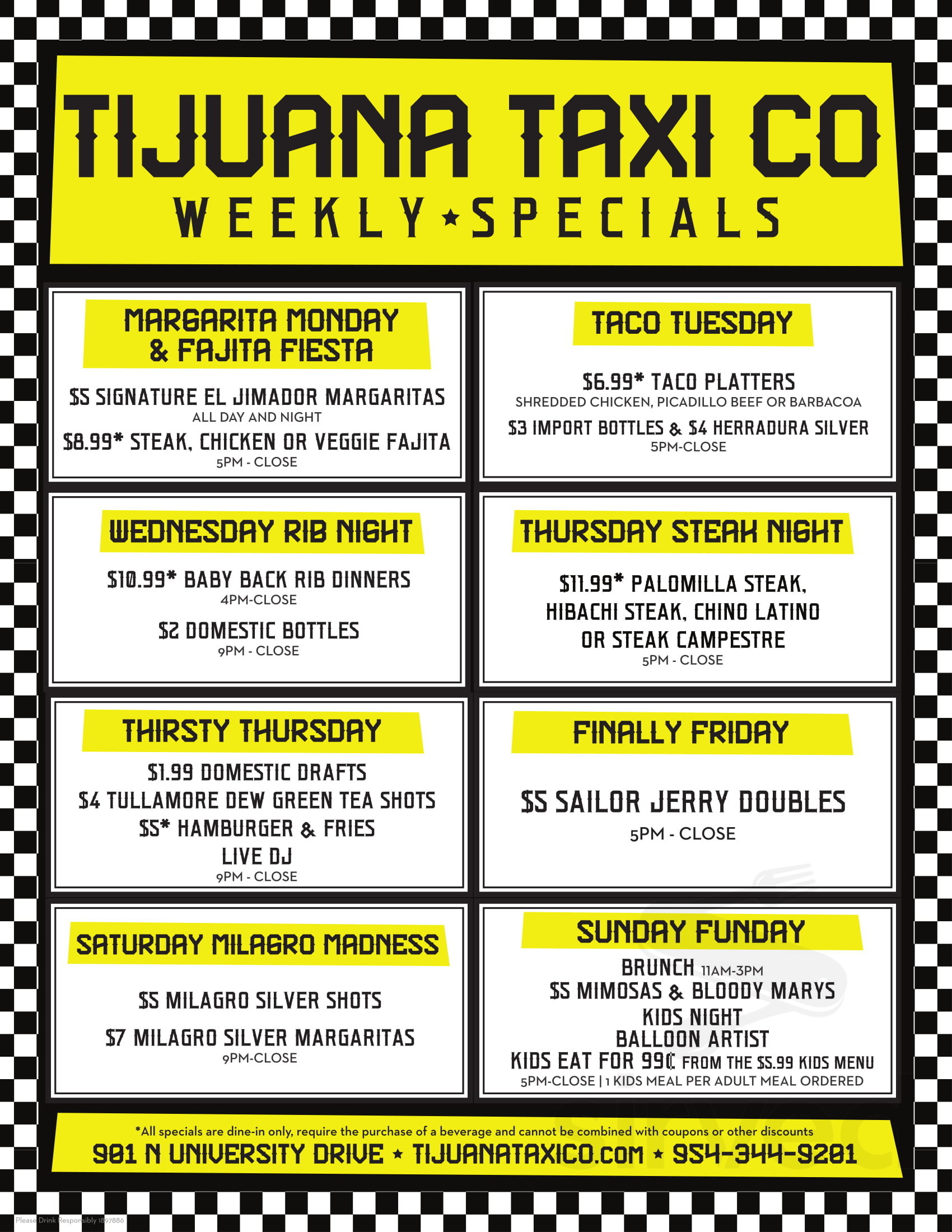 Tijuana Taxi Co menu in Davie, Florida, USA