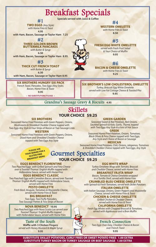 Six Brothers Diner menu in Little Falls, New Jersey, USA