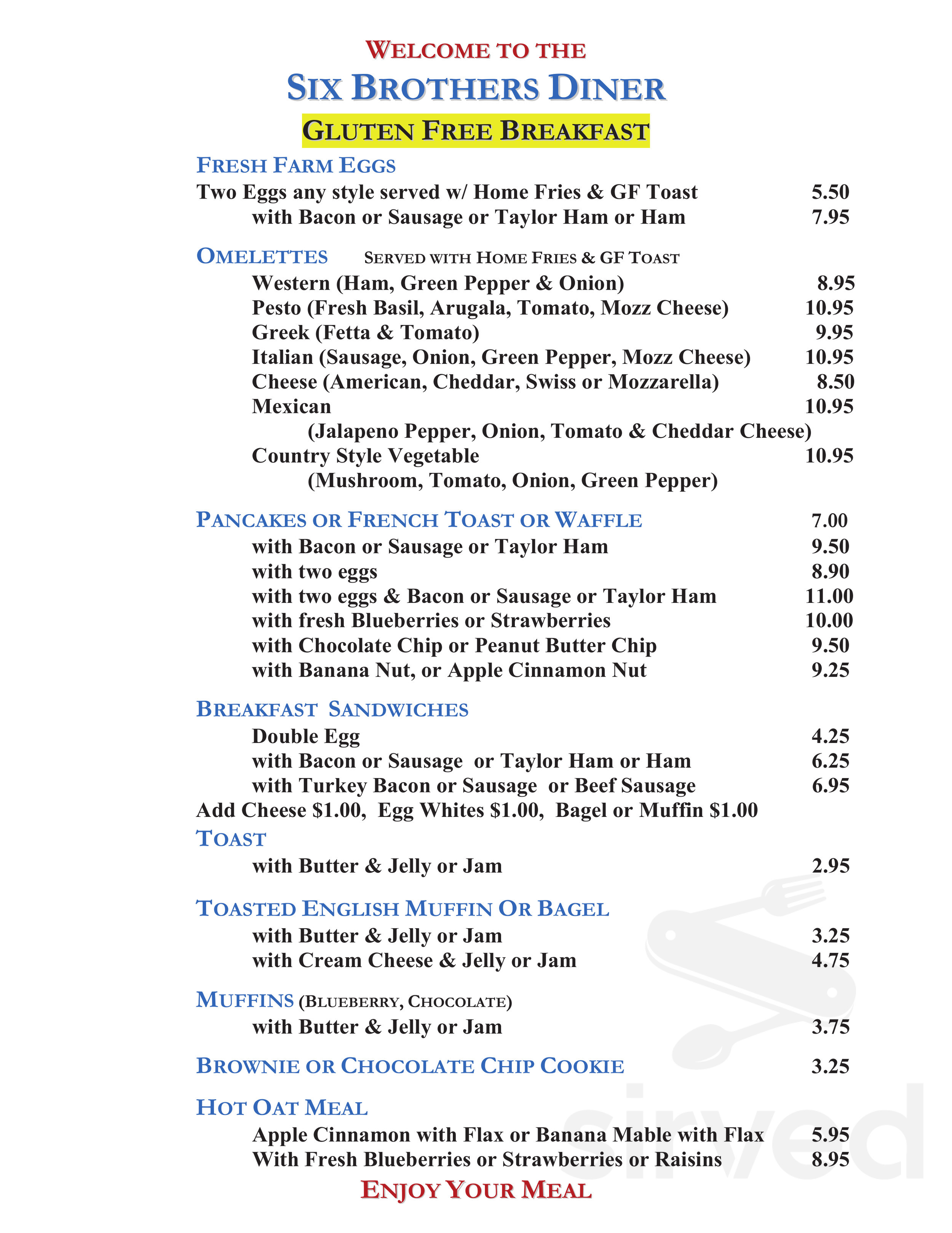 Six Brothers Diner menu in Little Falls, New Jersey, USA