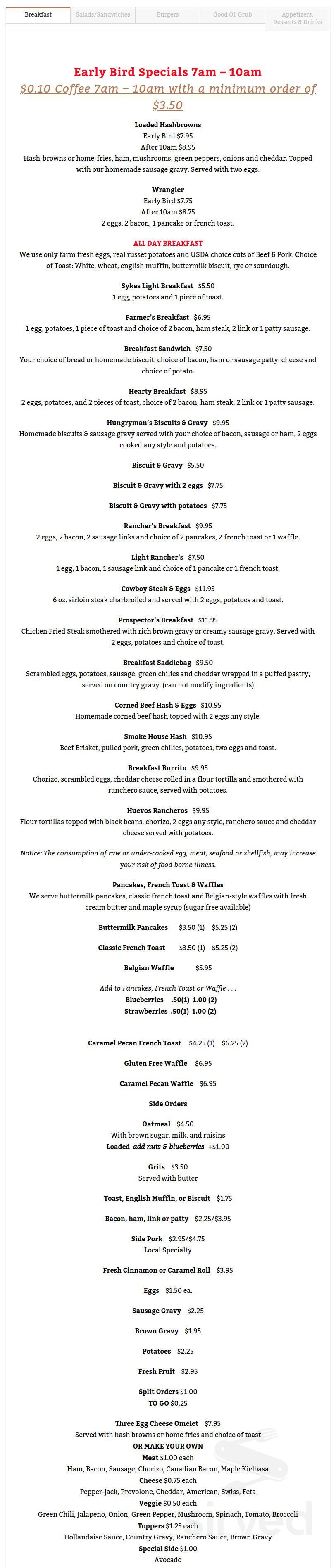 Sykes Diner & Market Menu - Kalispell, Montana | Sirved