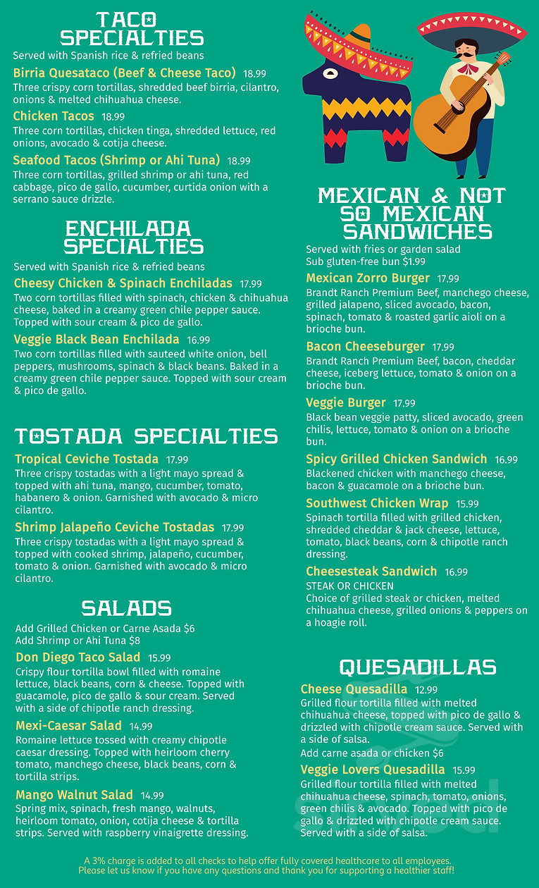 Menu - Sedona AZ's Don Diego Mexican Cuisine | Sirved