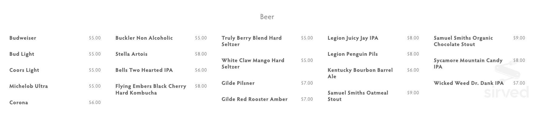 Peninsula Prime menu in Cornelius, North Carolina, USA