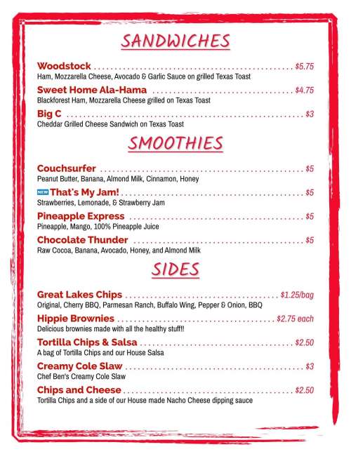 Hungry Hippie menu in Alpena, Michigan, USA