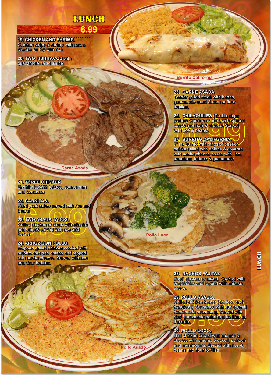 La Fogata Mexican Restaurant menu in Chapin, South Carolina, USA