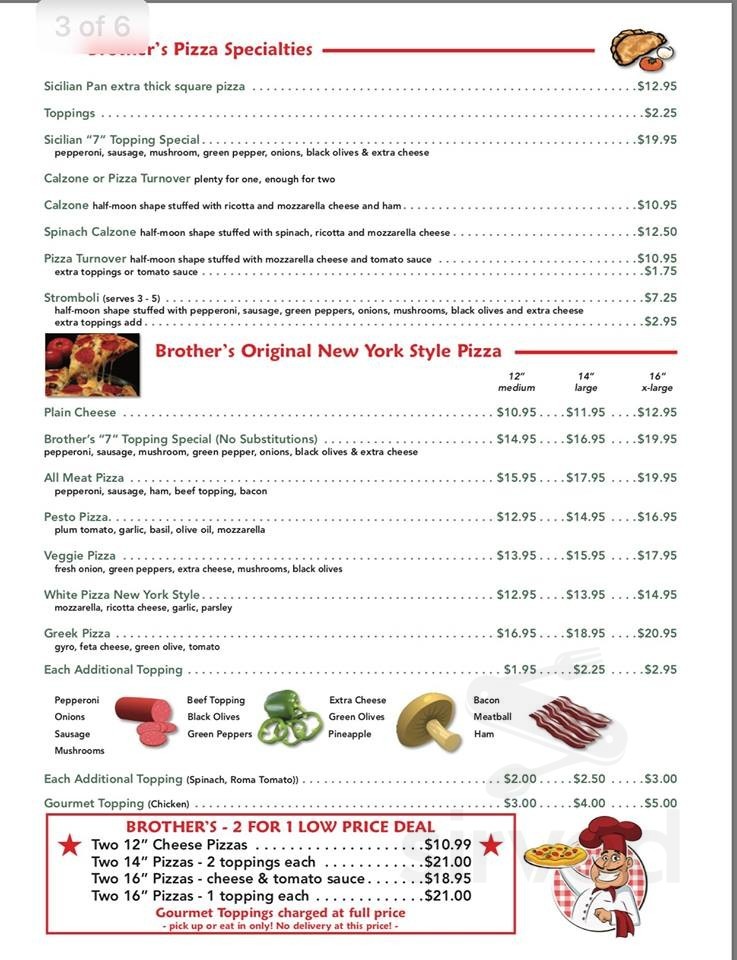 Brother's Pizza menu in Woodbridge, Virginia, USA